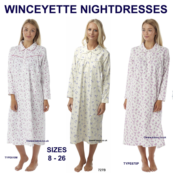 Winceyette Nightdress Warm 100% Cotton Long New Ladies Flannelette ...