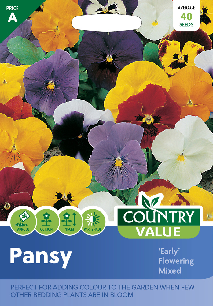 Pansy Seeds 'Early Flowering Mixed' by Country Value - kazco.co.uk